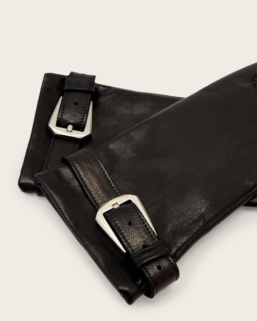 Yuna Leather Gloves BLACK/WARM BRASS | ALLSAINTS Canada